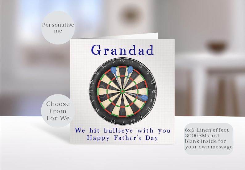 Personalised Dart's Father's Day Card, Dart's Dad Daddy Grandad Gramps ...