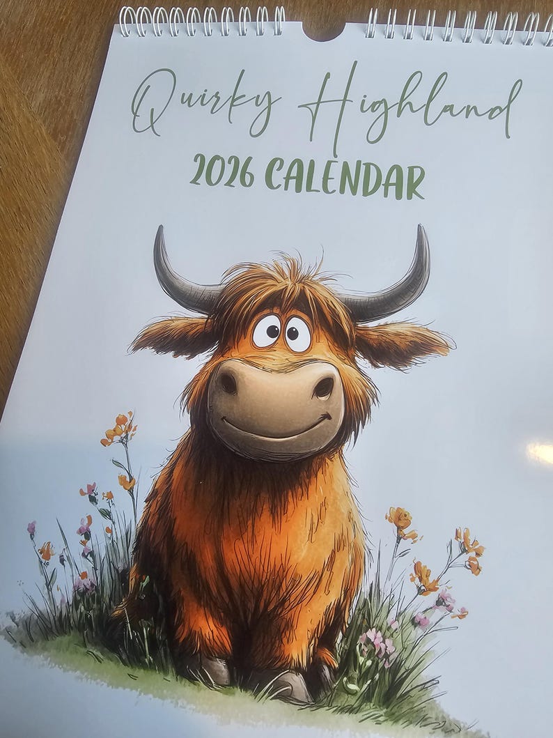 2026 Quirky Highland Cow Calendar, Funny Highland Cow Wall Calendar ...