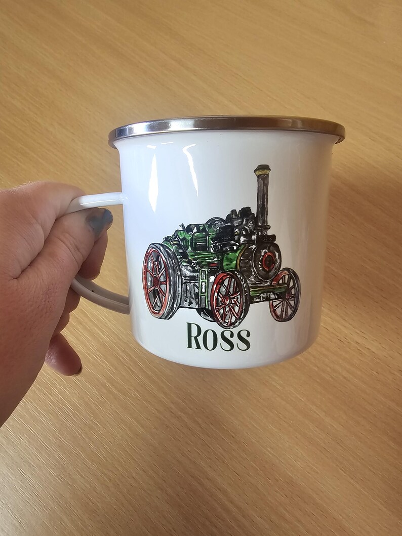 Personalised Steam Engine Enamel Mug, Vintage Traction Engine Gift ...