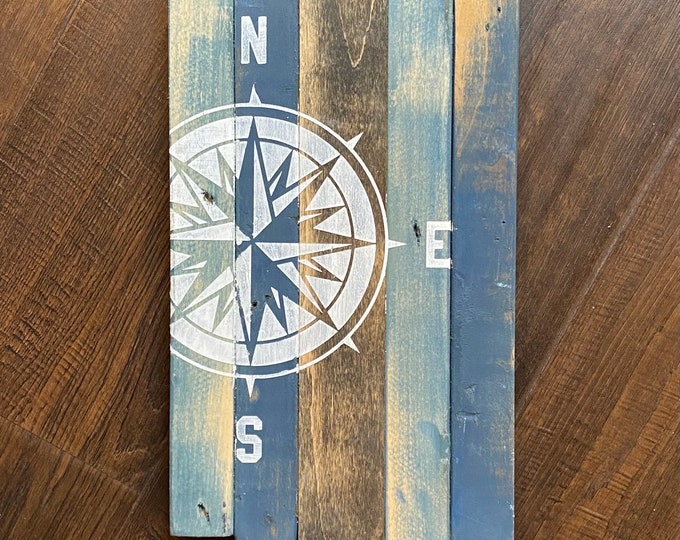 Wooden Compass Painting Repurposed Wood Wooden Sign Compass Rose Decor ...