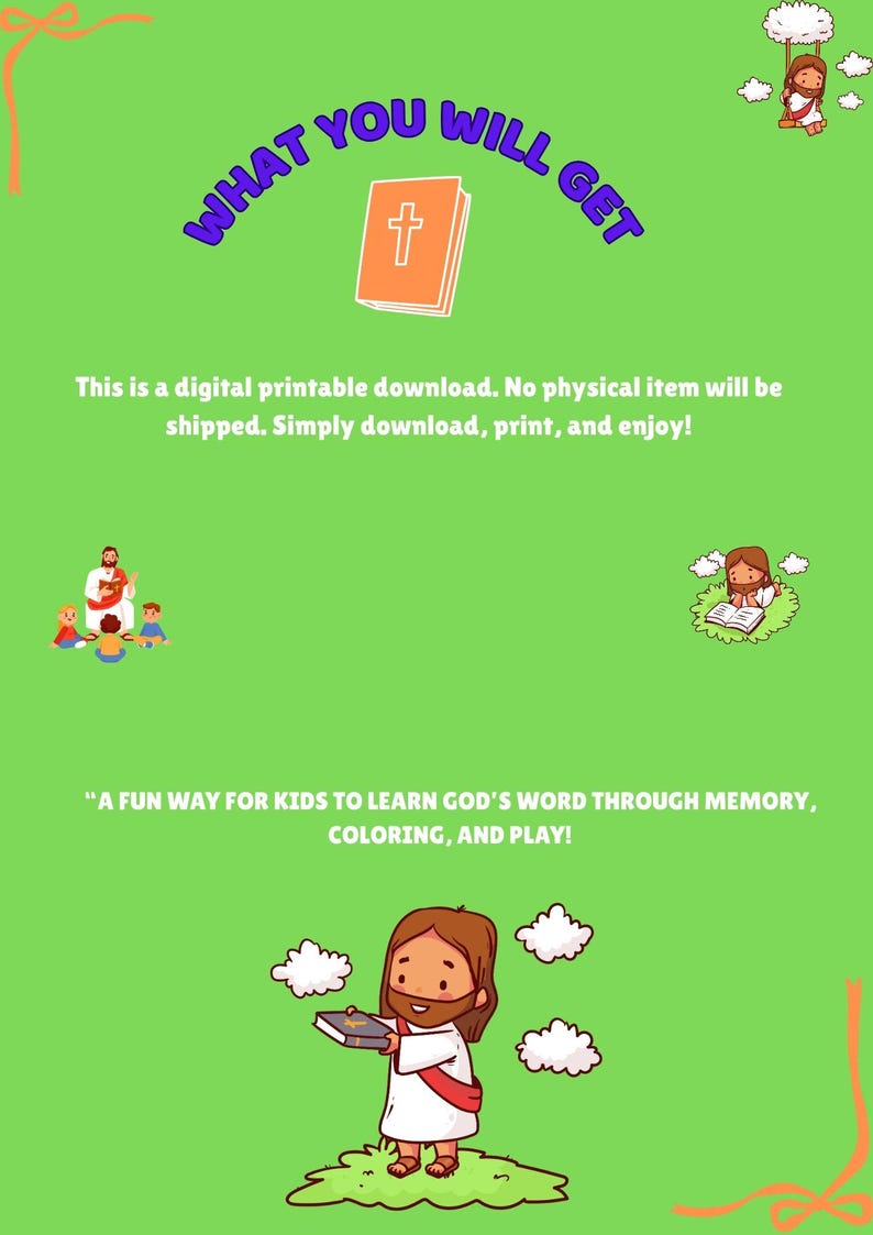 Kids Bible Verse Flashcards: Printable Christian Coloring Pages (PDF ...