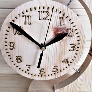Wooden Round Table Clock With Burnt Dial , Unique Handmade Decor of ...