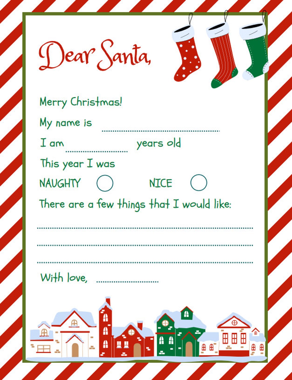 Printable Santa Letter, Classic Christmas Theme, Christmas Letter ...