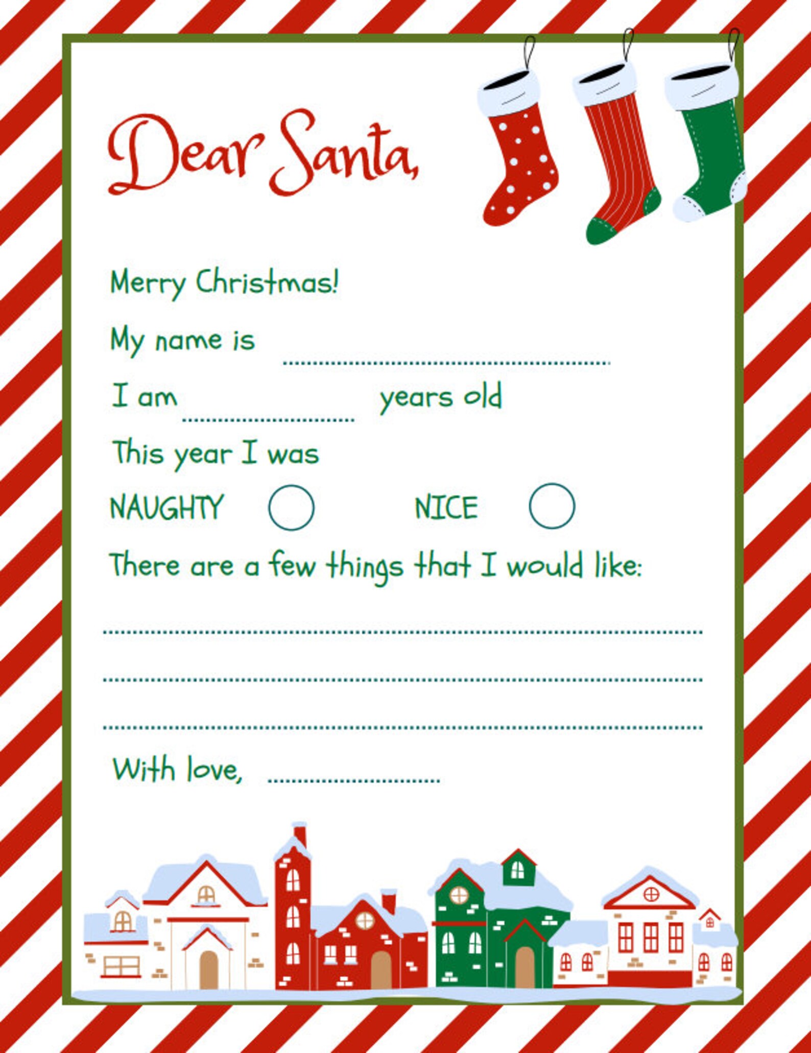 Printable Santa Letter, Classic Christmas Theme, Christmas Letter ...