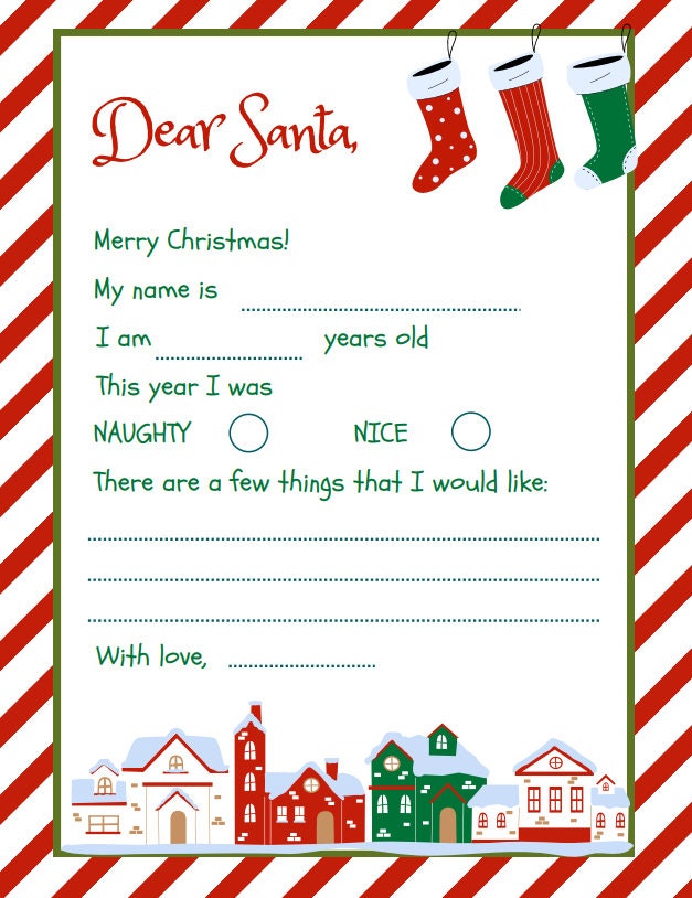 Printable Santa Letter, Classic Christmas Theme, Christmas Letter ...