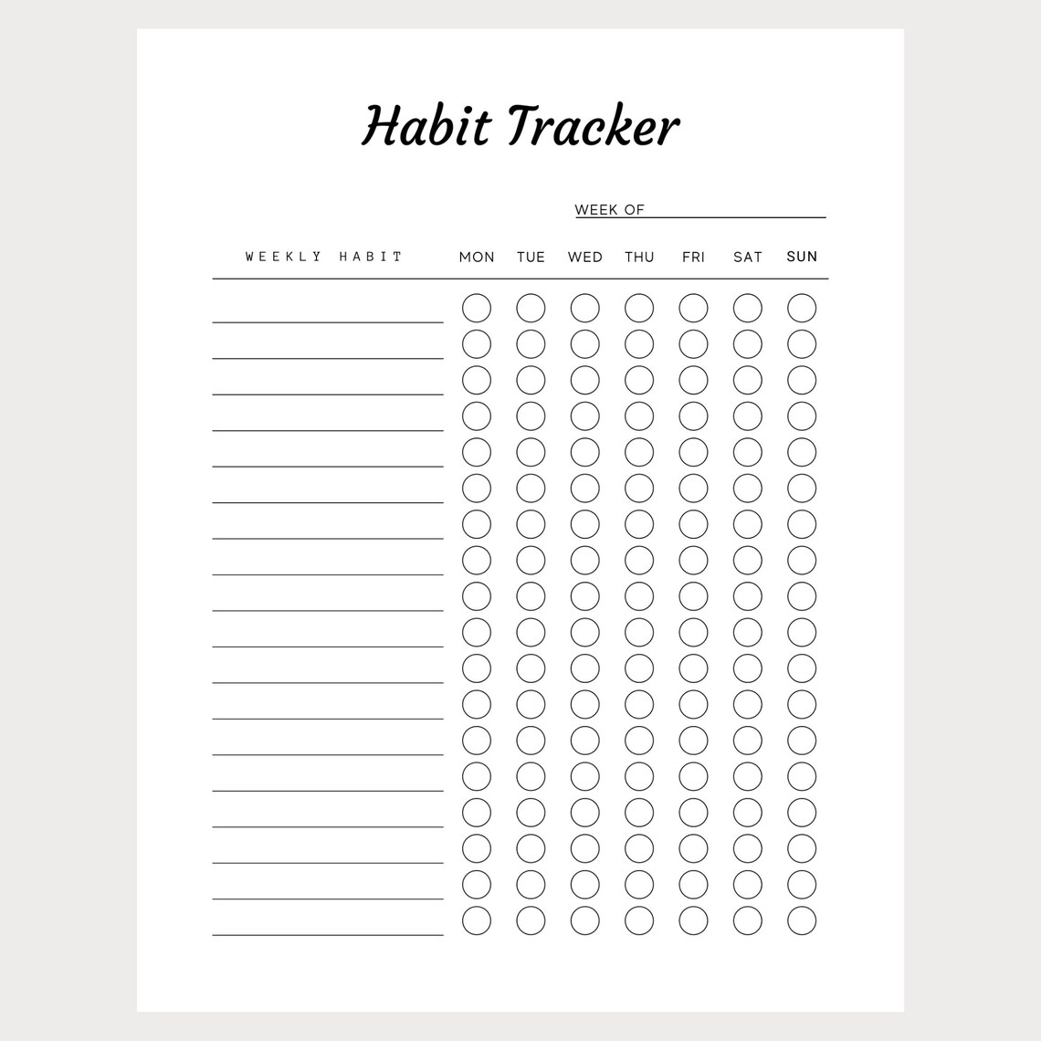 Printable Weekly Habit Tracker, Habit Checklist, PDF, Letter/half ...