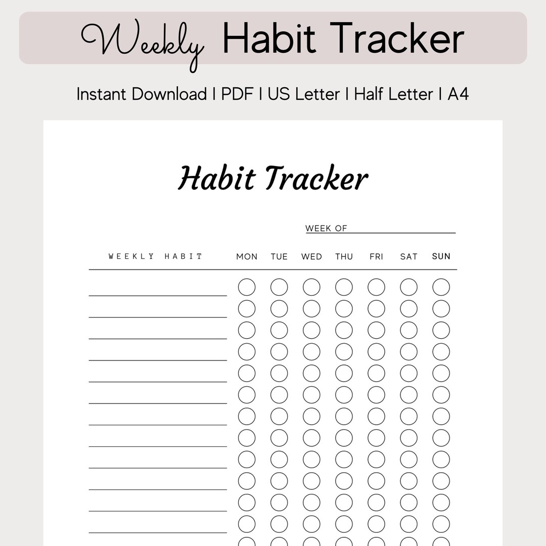 Printable Weekly Habit Tracker, Habit Checklist, PDF, Letter/half ...