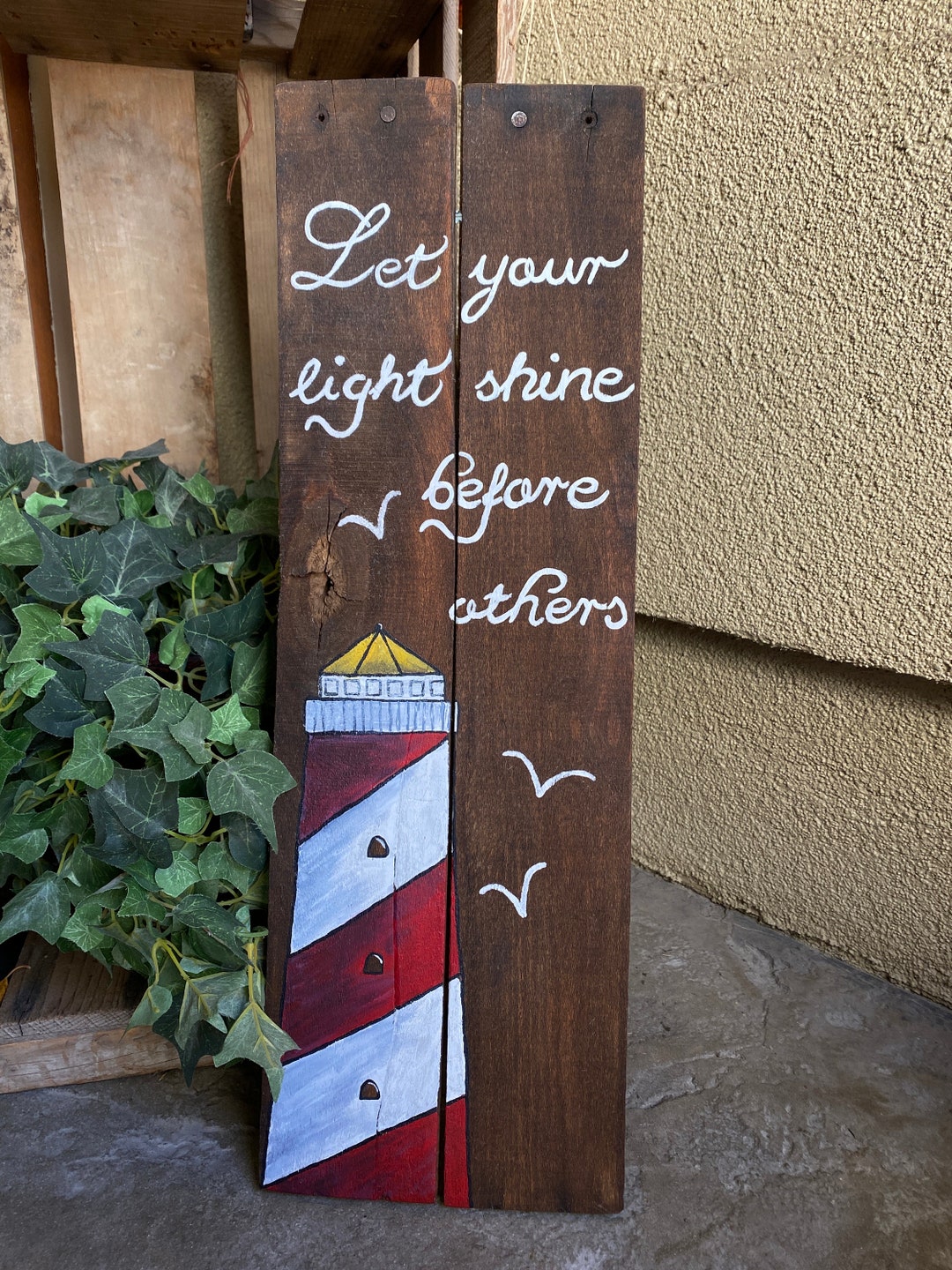 Hand Painted Lighthouse Bible Verse Pallet Wood Sign Wall Hanging Wall ...