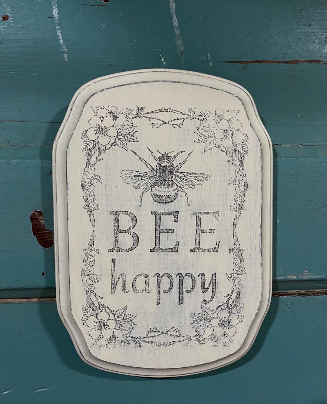 BEE Happy Small Wood Sign With Bee - Etsy