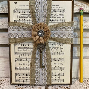 Vintage Hymn Sheet Music Wood Plaque With Ribbon Cross and Key ...