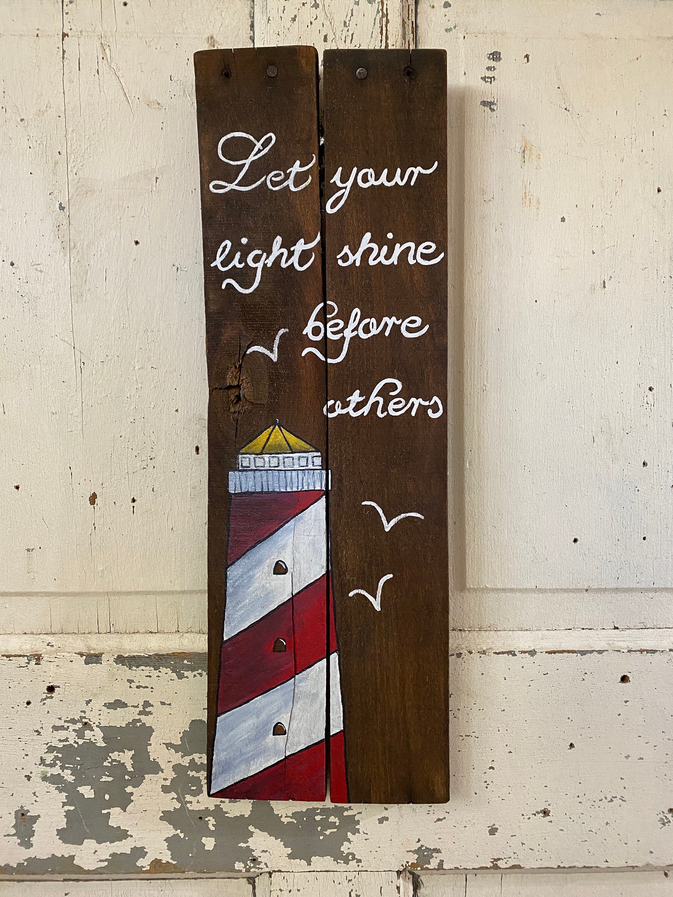 Hand Painted Lighthouse Bible Verse Pallet Wood Sign Wall Hanging Wall ...