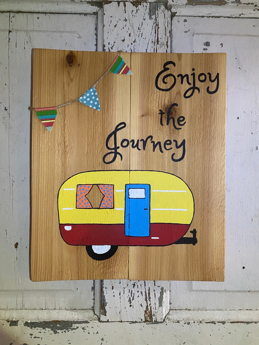 Hand Painted Camper Wood Sign: Enjoy the Journey Wall Decor - Etsy