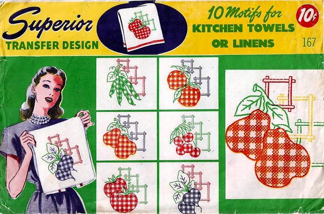Vintage 1940s Kitchen Embroidery Designs: Fruit & Vegetable Motifs (PDF ...