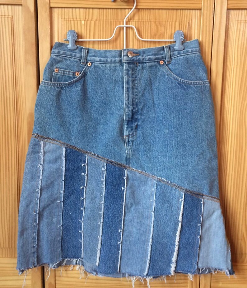 Upcycled Denim Skirt Recycled Jeans Skirt Boho Denim Skirt - Etsy