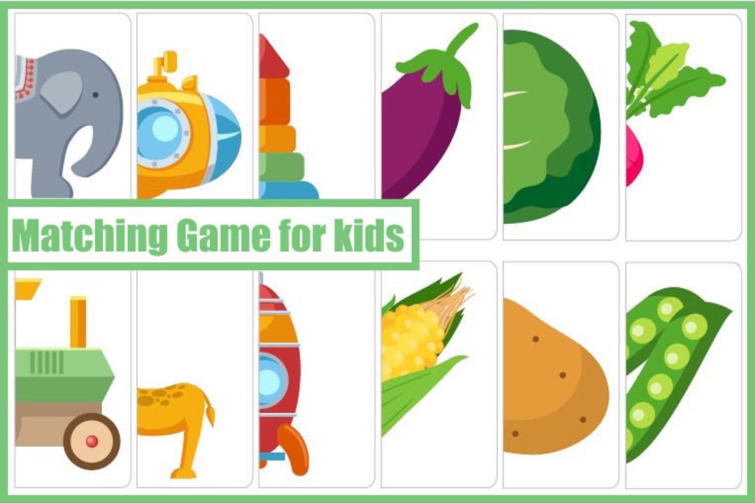 Matching Game for Kids, Printable Match Halves Activity, Matching Game ...