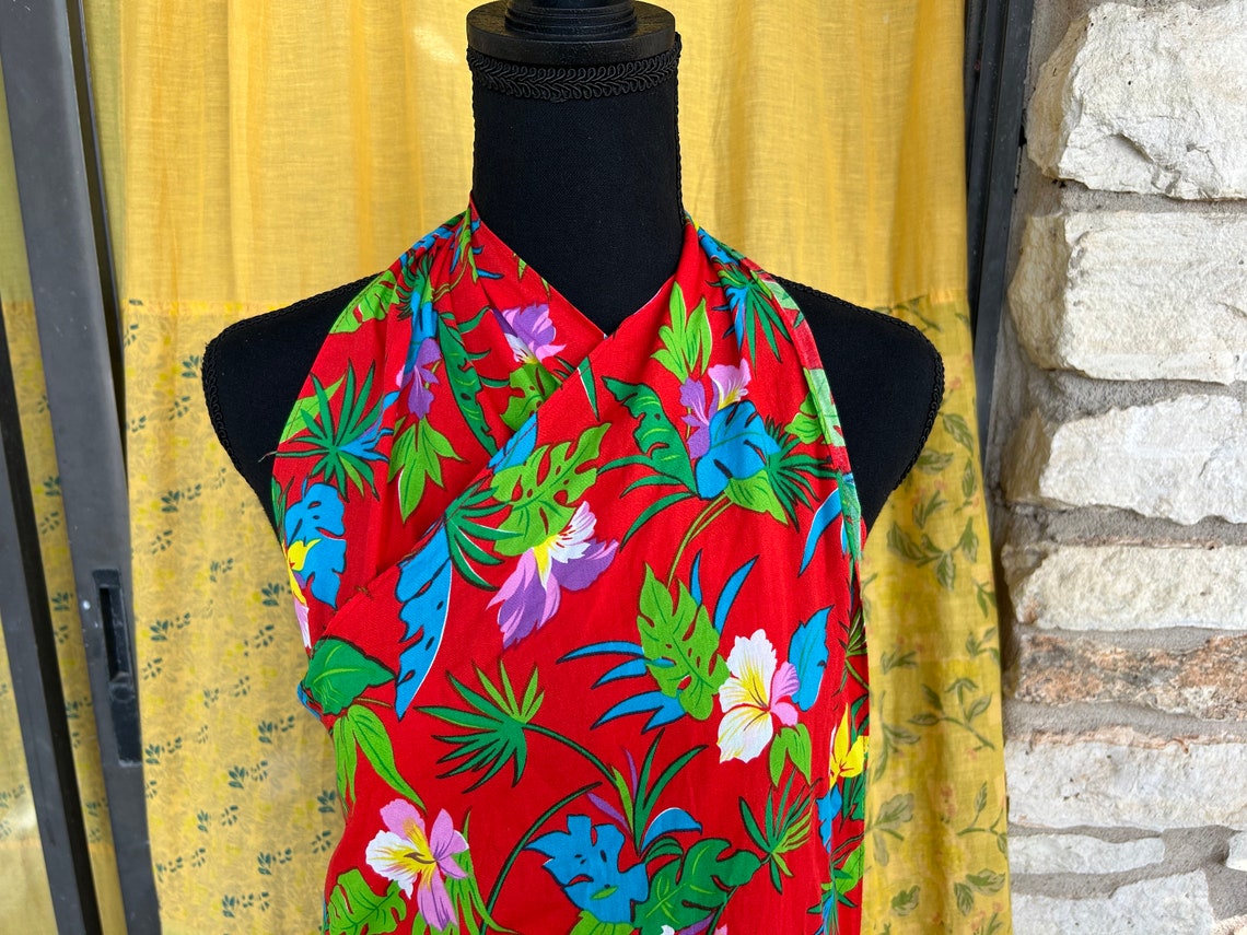 Vintage Hawaiian 1970s Hilo Hatties Pareo Tropical Red Floral Botanical ...