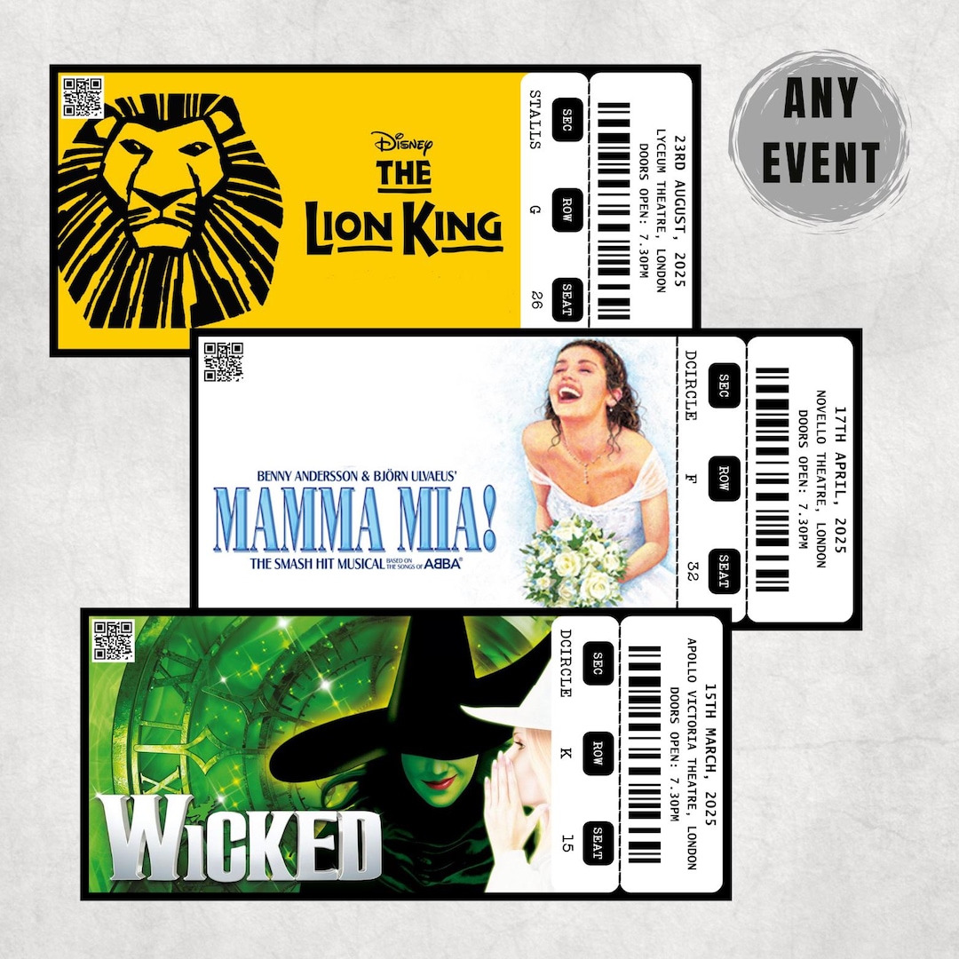 Personalised Theatre Ticket, Event Ticket, Surprise Voucher, Musical ...
