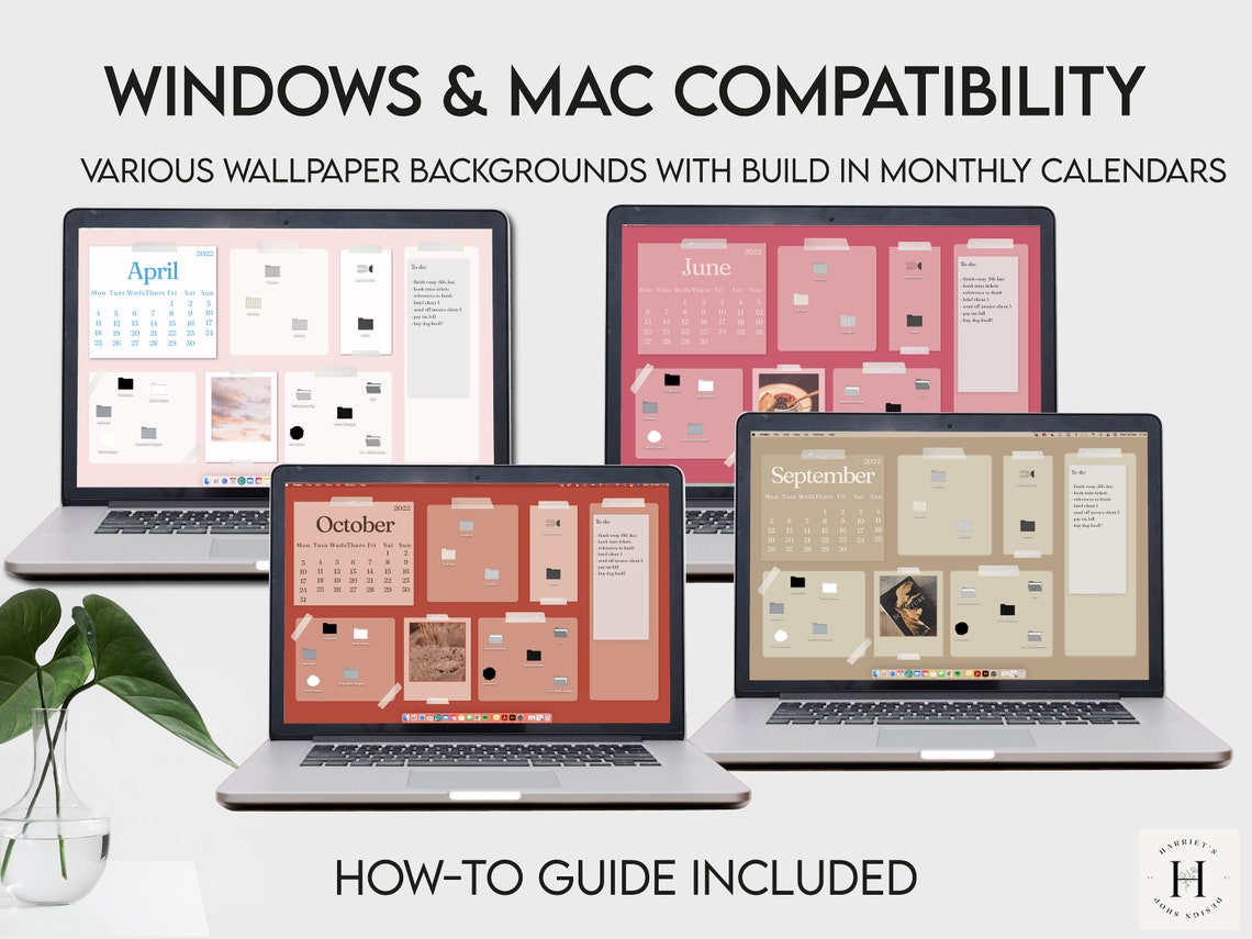 Desktop Organizer Wallpaper Calendar 2022 Colourful Minimal | Etsy