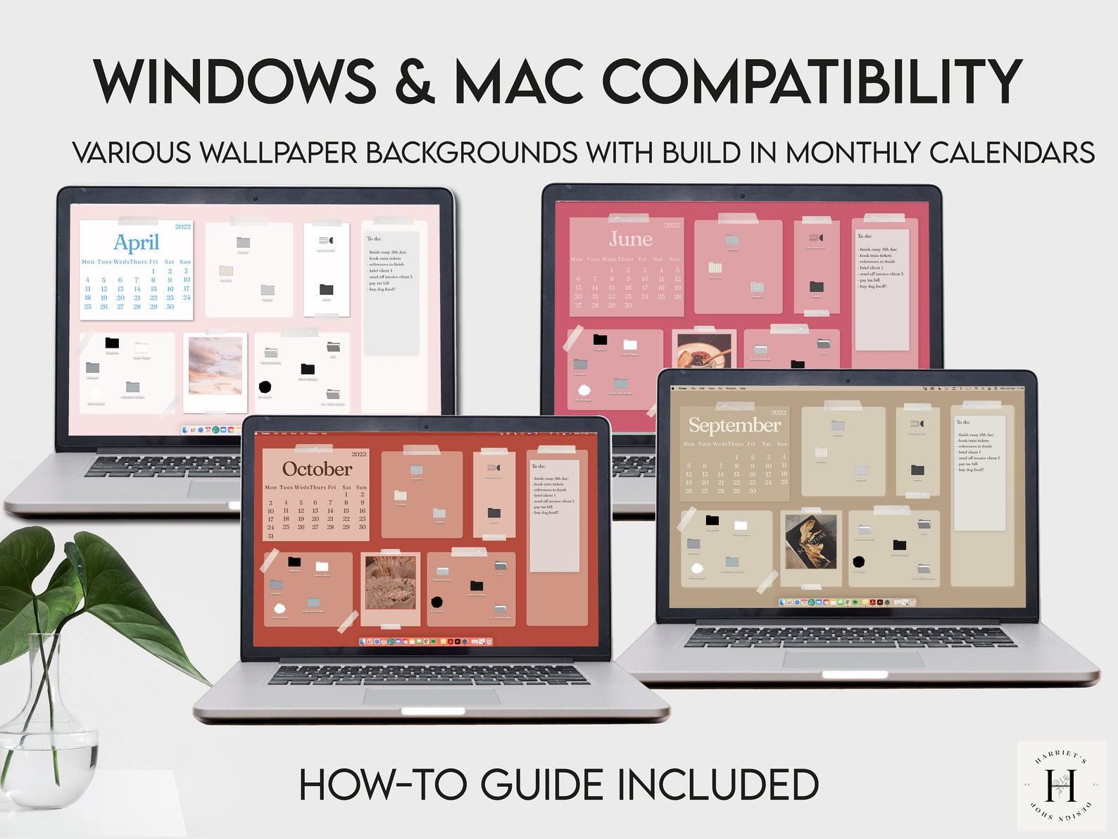 Desktop Organizer Wallpaper Calendar 2022 Colourful Minimal | Etsy