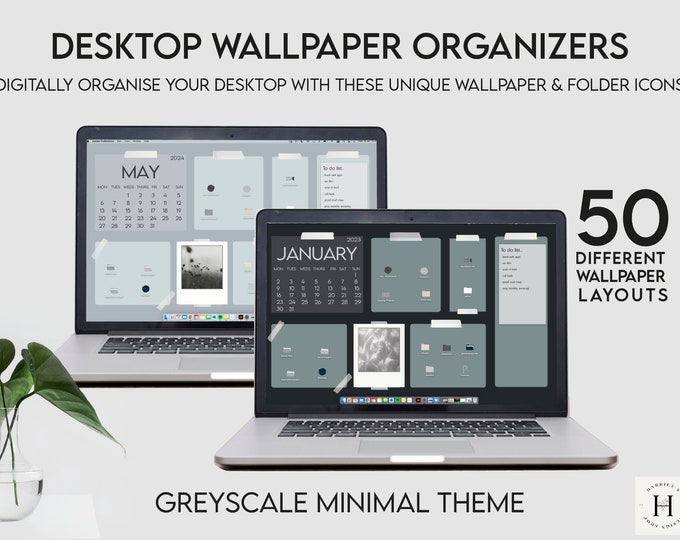 Greyscale Desktop Organizer Wallpaper, Calendar 2023, Computer ...