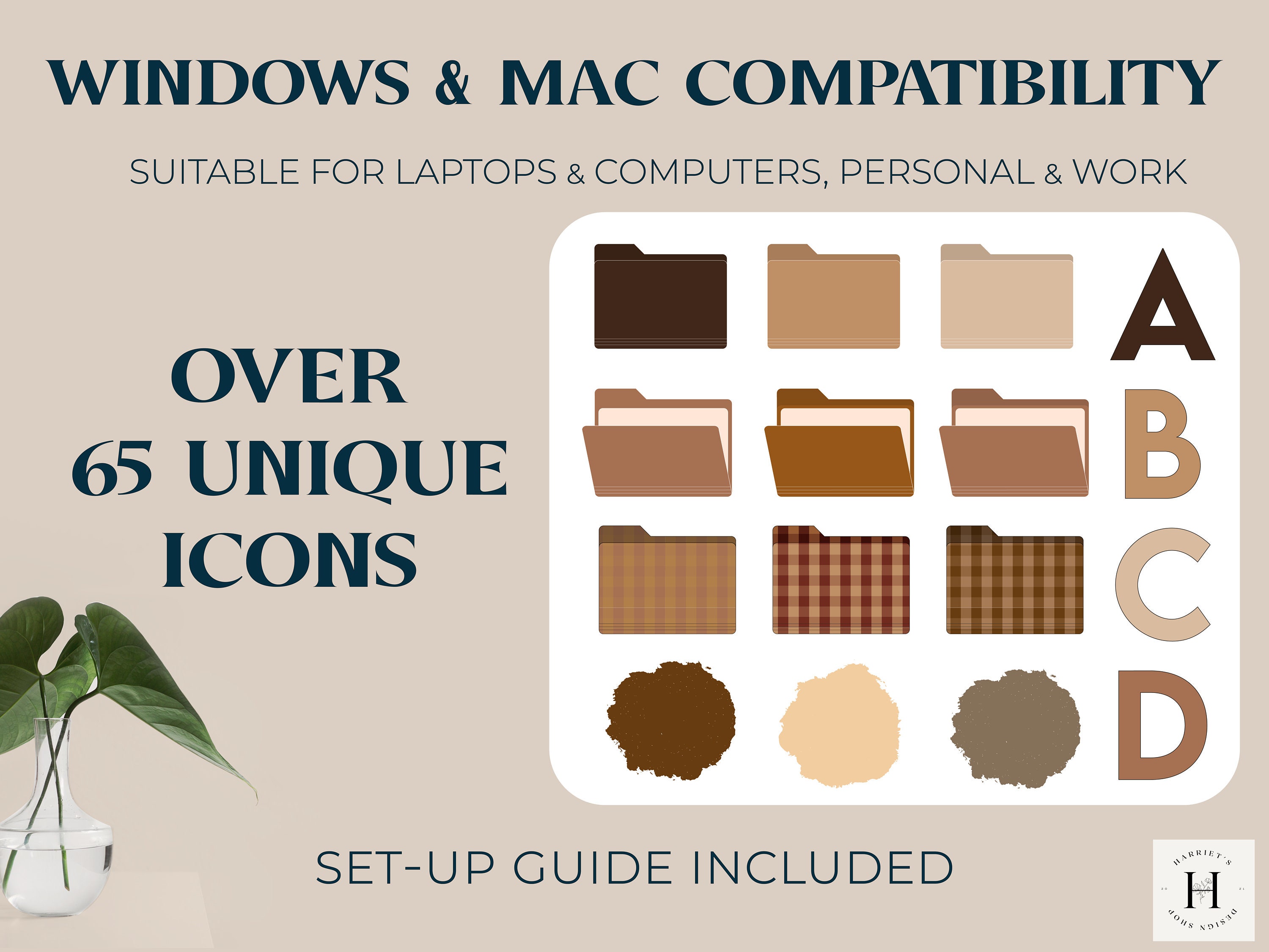 Neutral Browns Aesthetic Desktop Folders, Icons Mac & Windows, Folder ...