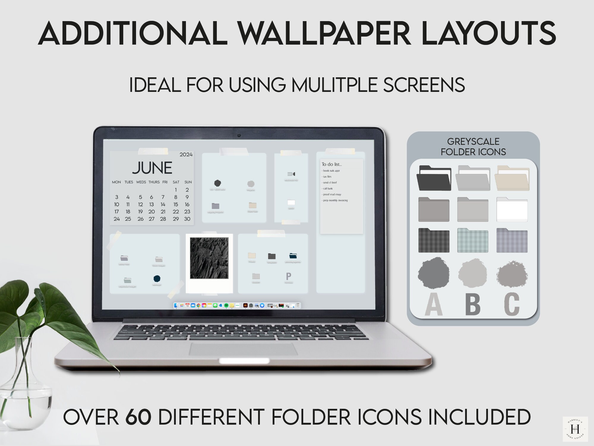 Greyscale Desktop Organizer Wallpaper Calendar 2023 Computer - Etsy