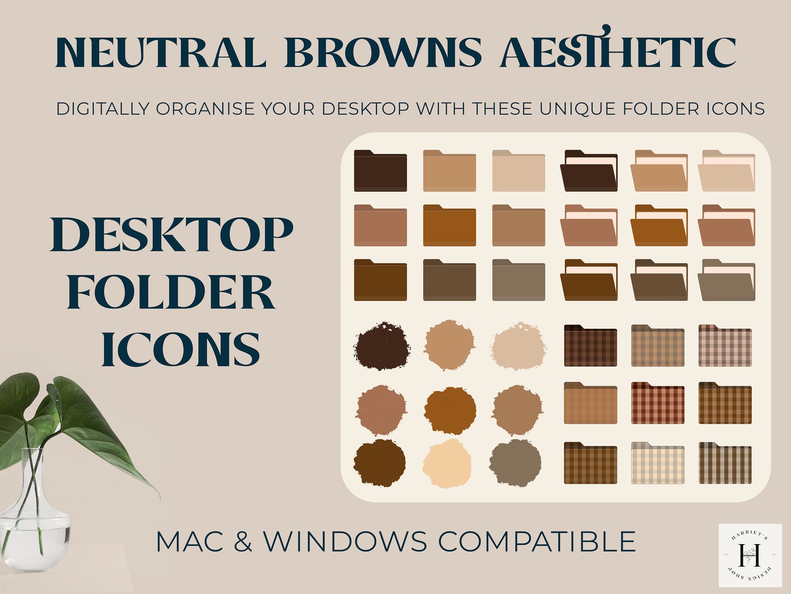 Neutral Browns Aesthetic Desktop Folders, Icons Mac & Windows, Folder ...