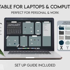 Greyscale Desktop Organizer Wallpaper Calendar 2023 Computer - Etsy