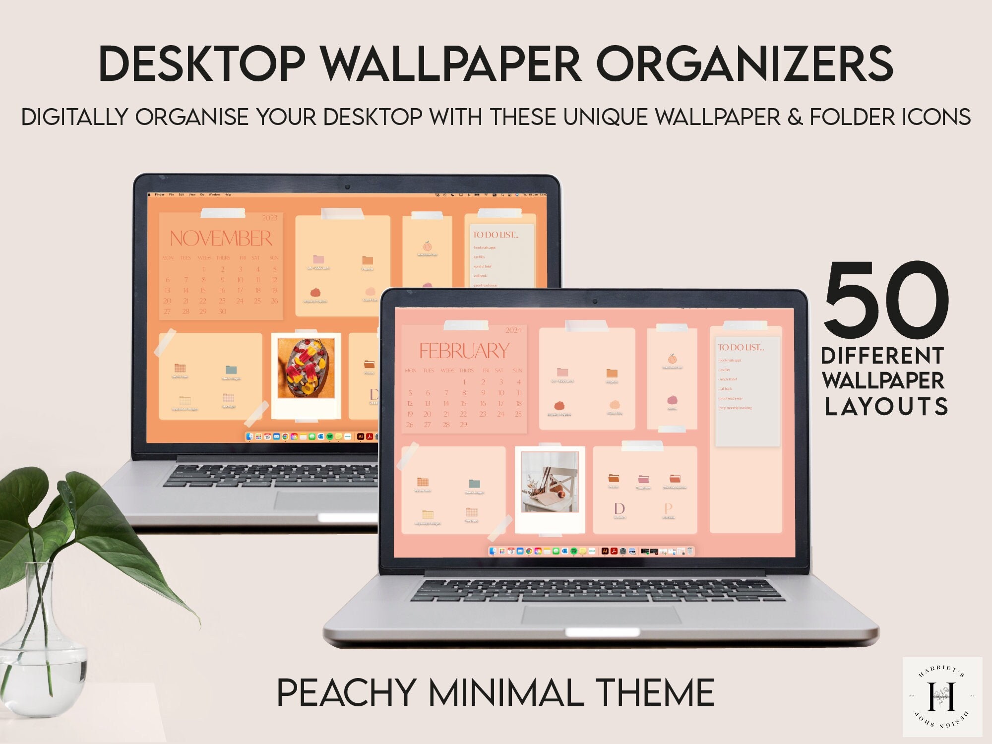 Peachy Desktop Organizer Wallpaper Calendar 2023 Computer - Etsy