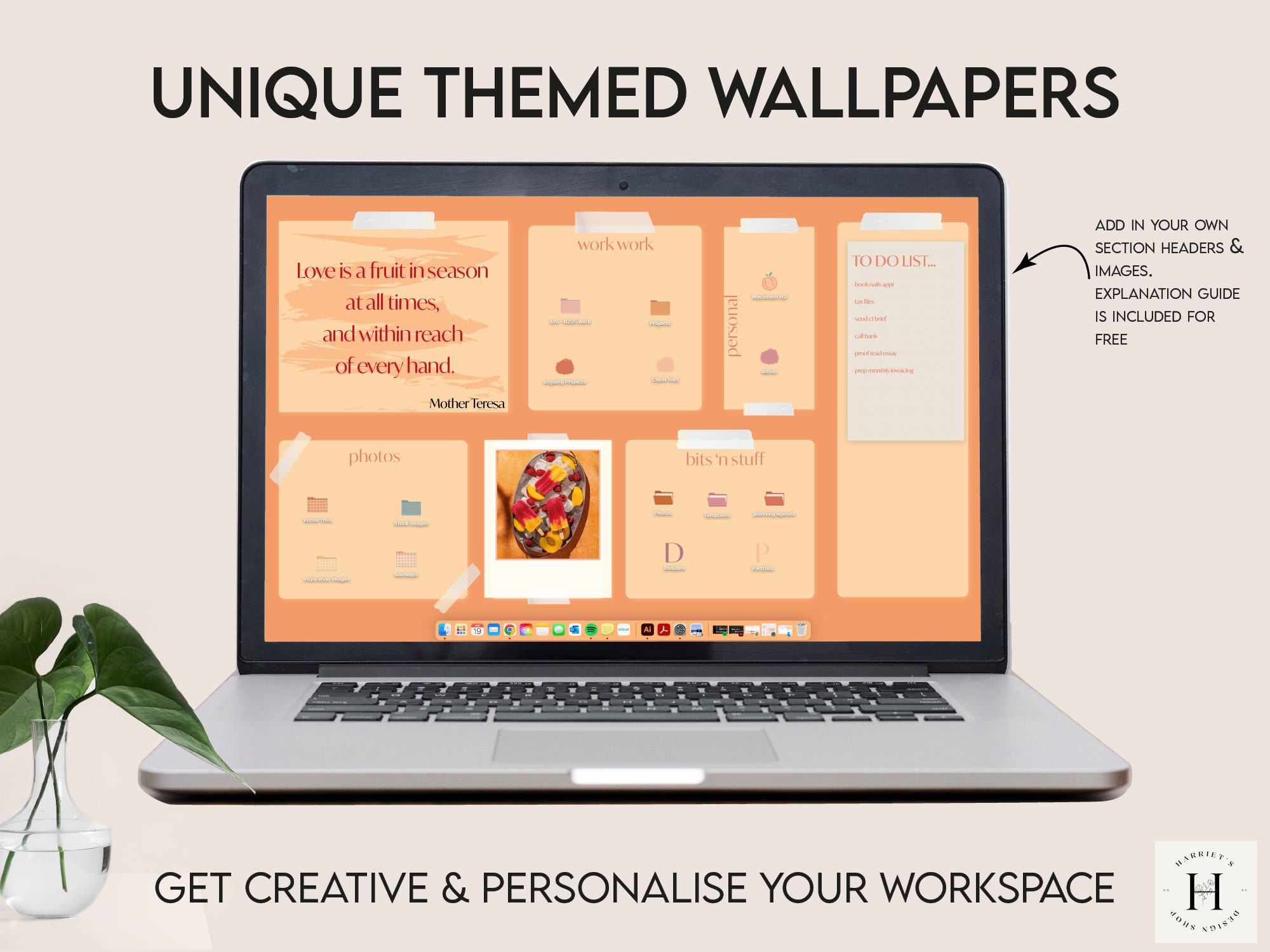 Peachy Desktop Organizer Wallpaper Calendar 2023 Computer - Etsy