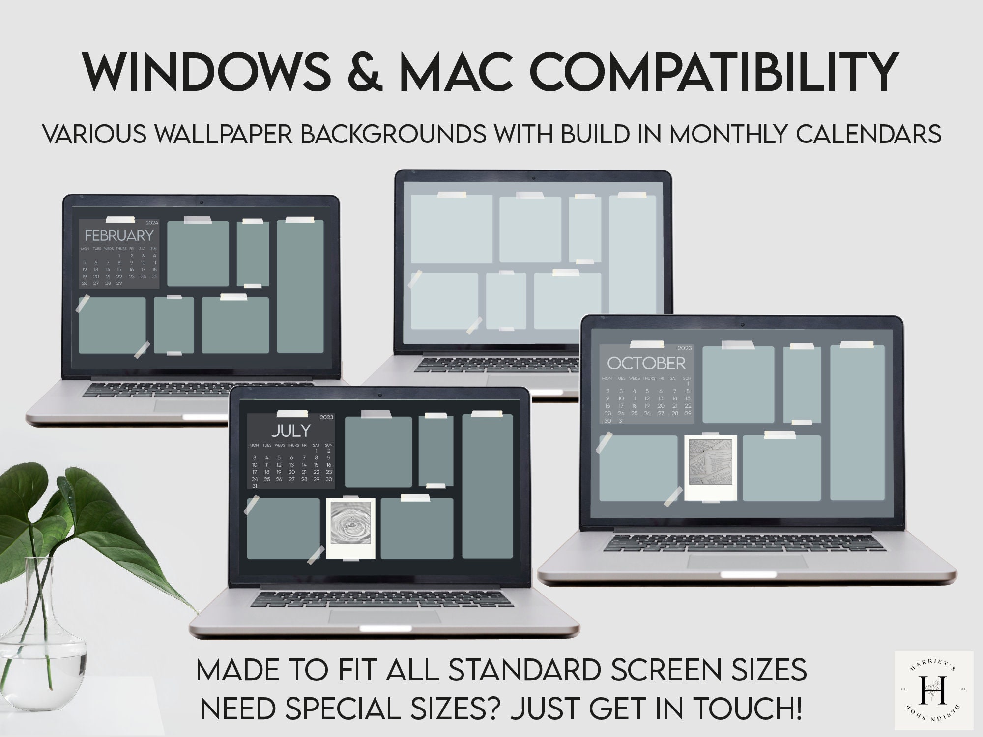 Greyscale Desktop Organizer Wallpaper Calendar 2023 Computer - Etsy