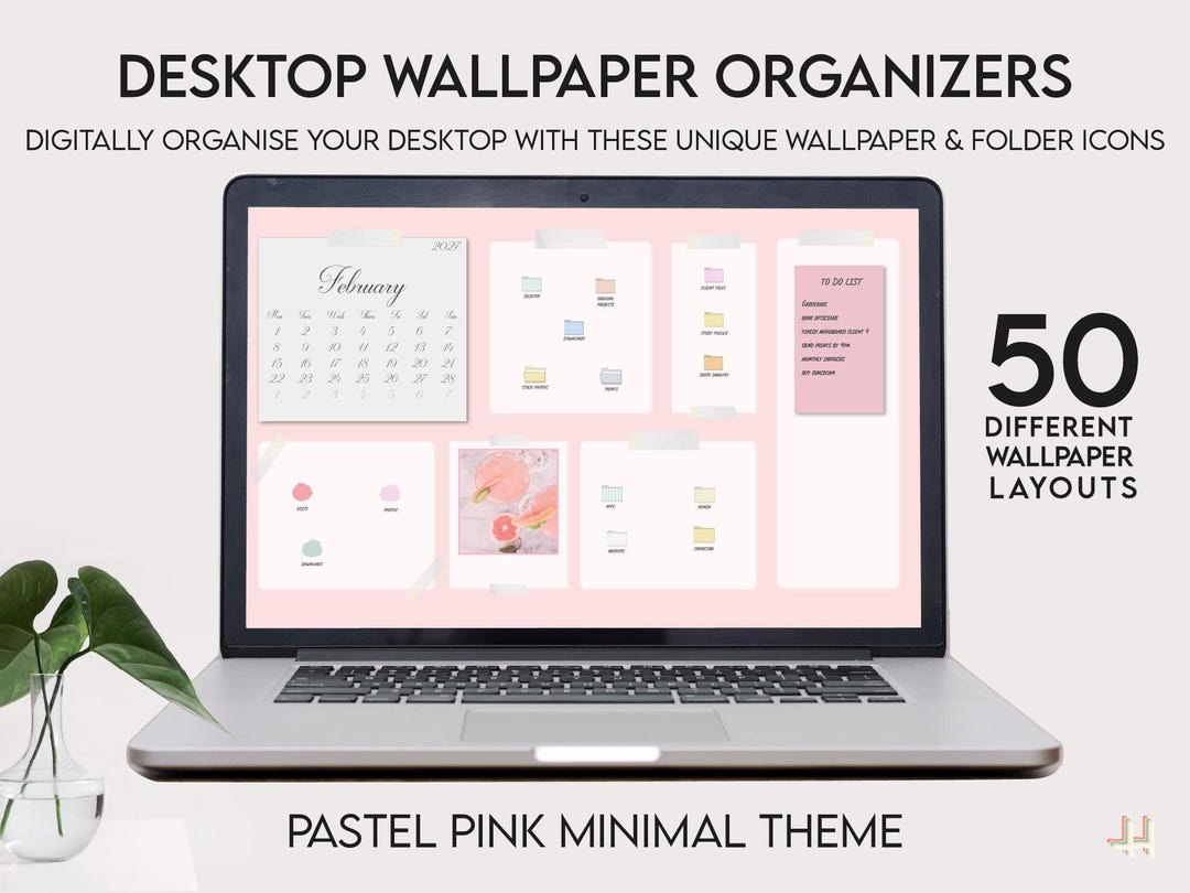 Pastel Desktop Wallpaper Organizer: 2025-2027 Calendar, Folder Icons ...