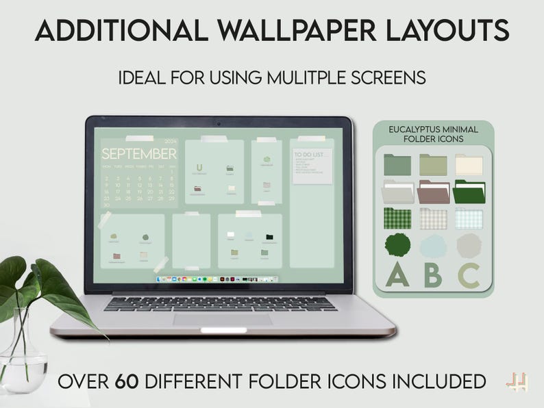 Eucalyptus Desktop Wallpaper Organizer: 2025-2026 Calendar, Folder ...