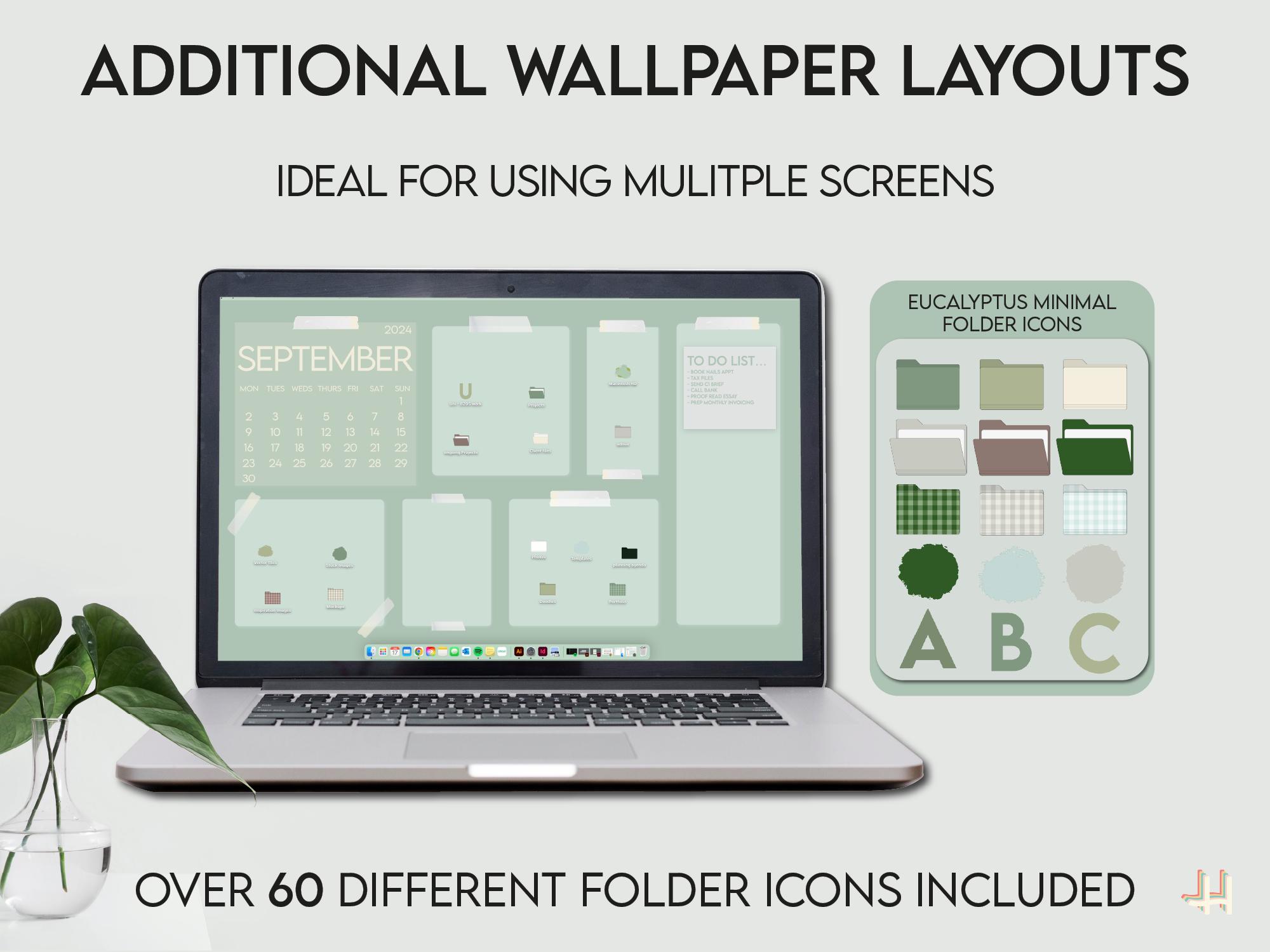Eucalyptus Desktop Wallpaper Organizer: 2025-2026 Calendar, Folder ...