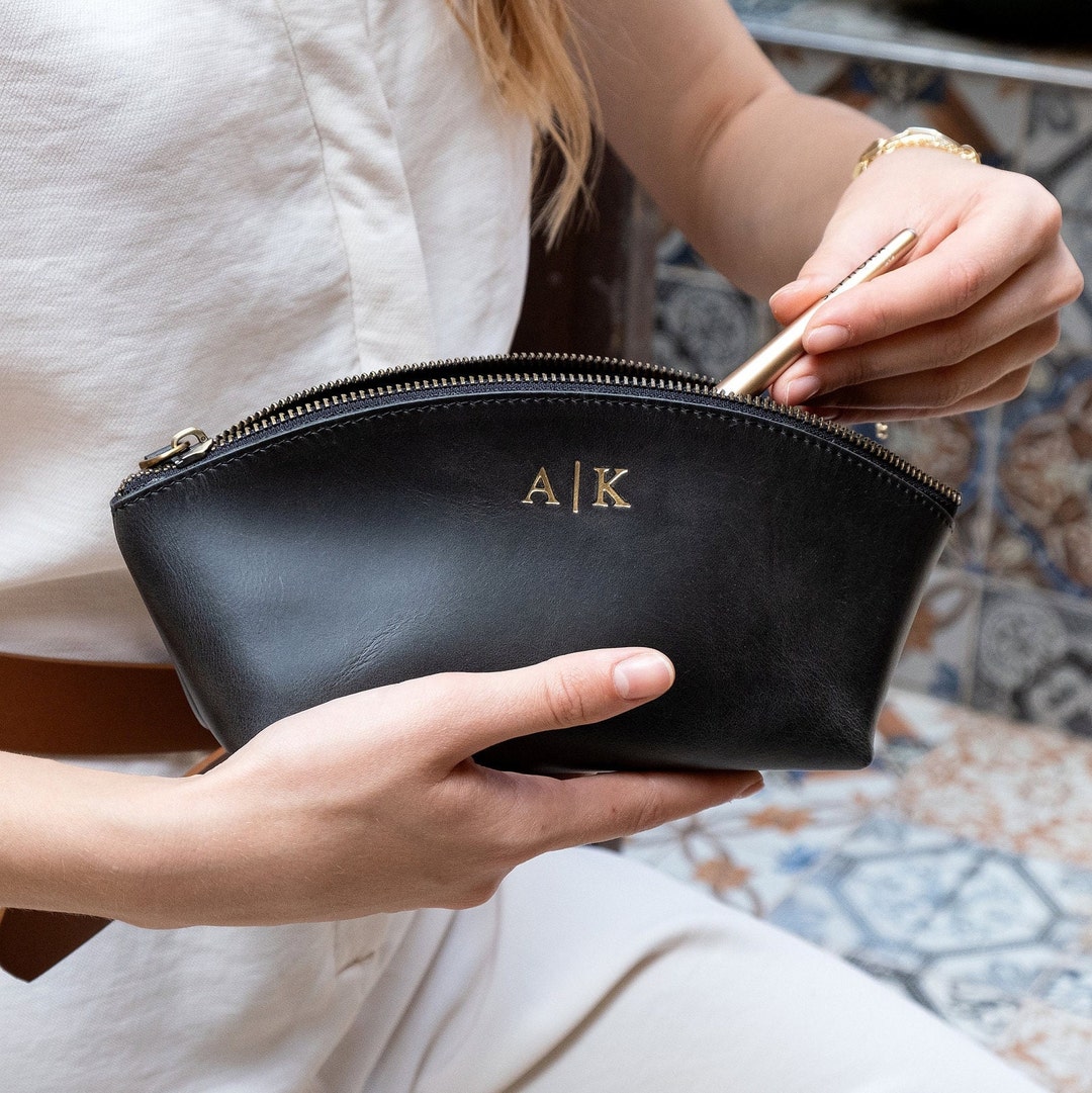 Monogrammed Leather Makeup Bag, Custom Makeup Bag, Bridesmaid Makeup ...