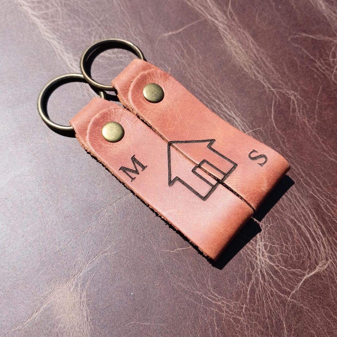 First Home Gift, Home Owner Gift, Couples Keychain Gift, Custom Leather ...