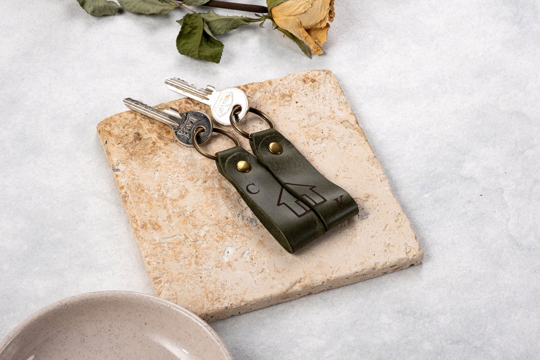 Personalized Leather Key Chain, Custom Keychain for Couples, Gift for ...