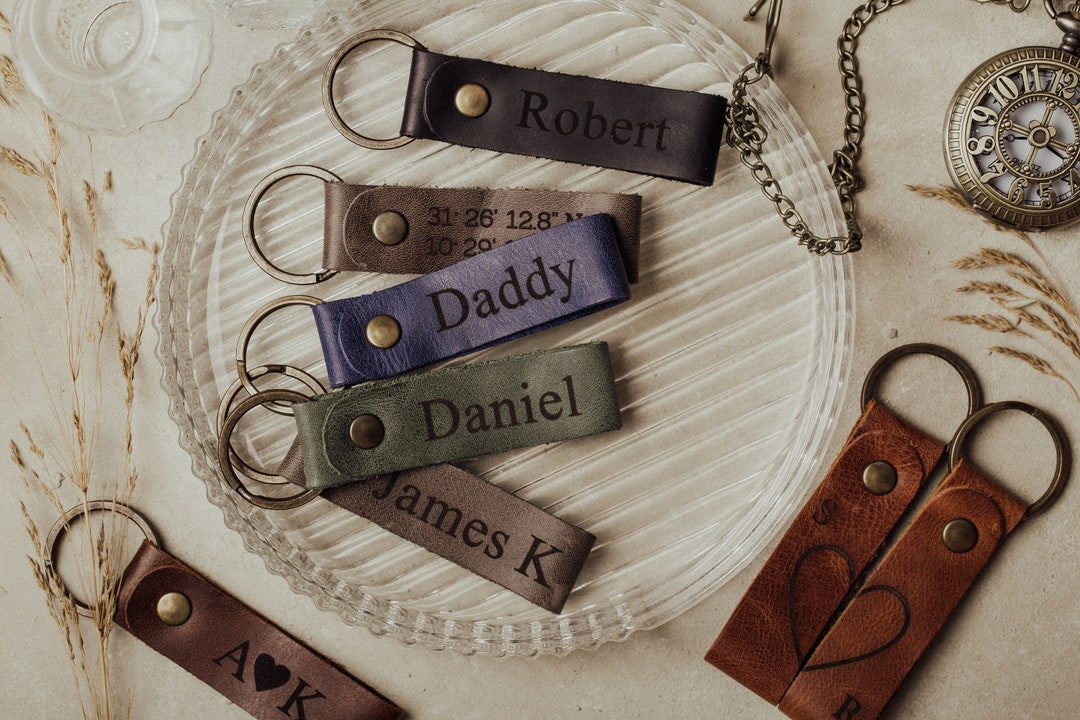 Personalized Leather Keychain, Leather Personalized Gift, Anniversary ...