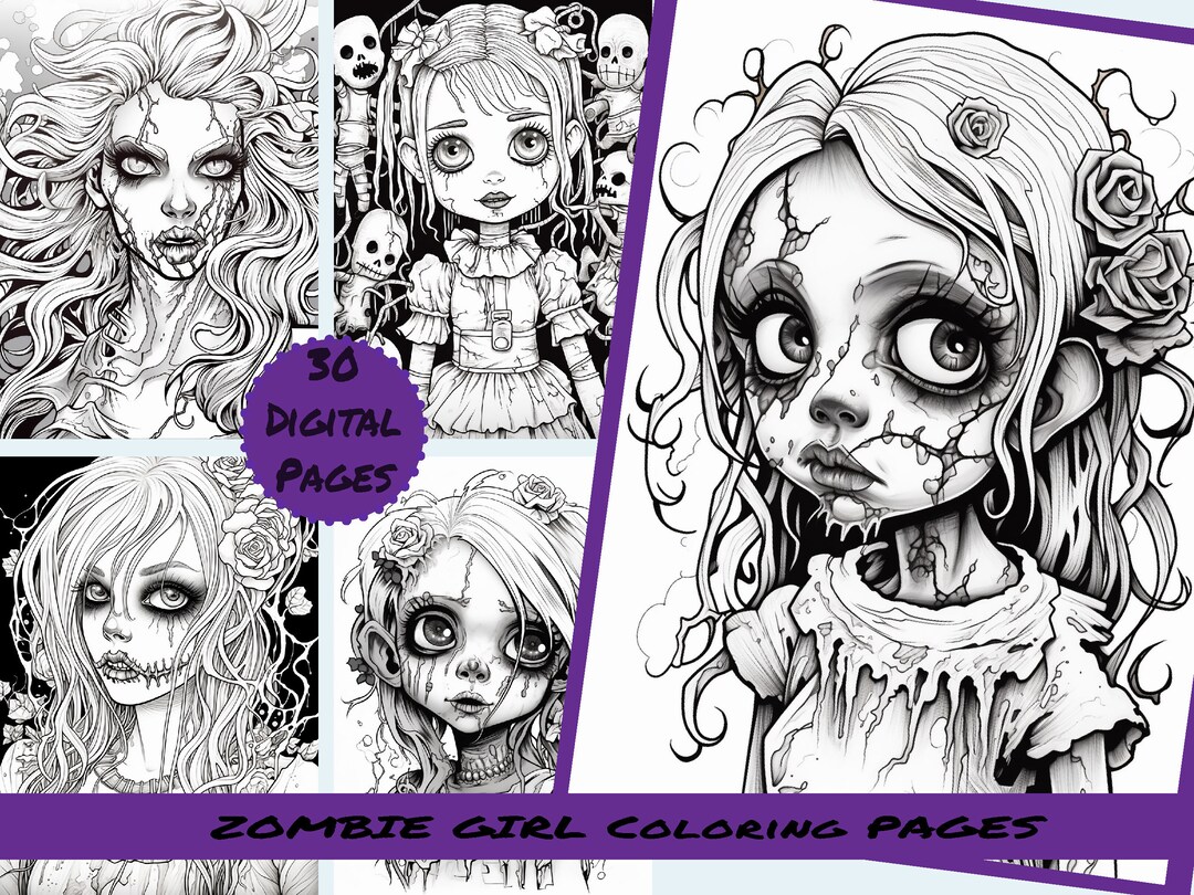 Zombie Girl Coloring Book Pages, Digital Download, 30 Pages, 8x10 Each ...