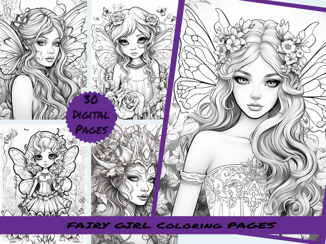 Fairy Girl Coloring Book Pages, Digital Download, 30 Pages, 8x10 Each ...