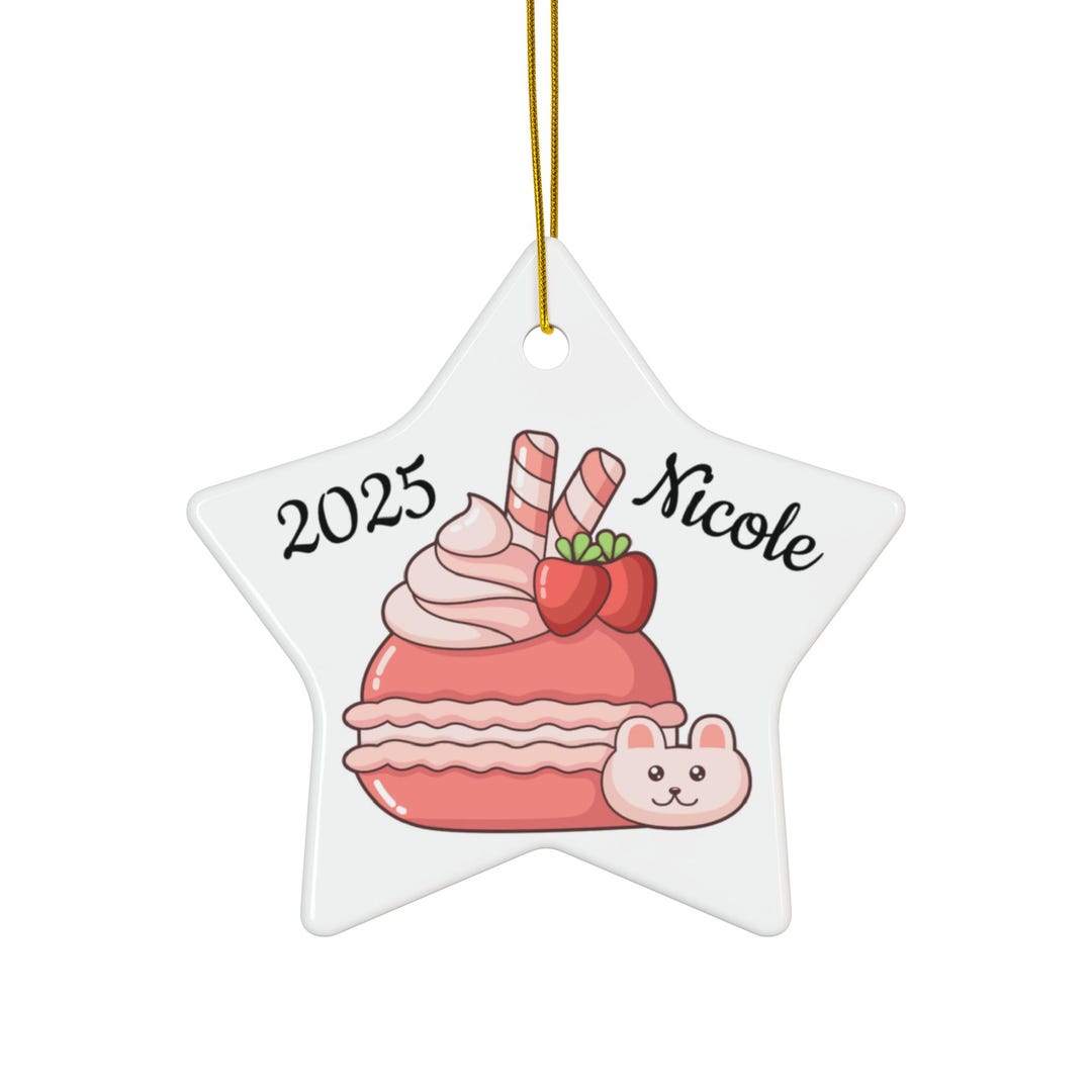 Personalized Kawaii Macaroon Cat Face Ceramic Ornament - Etsy