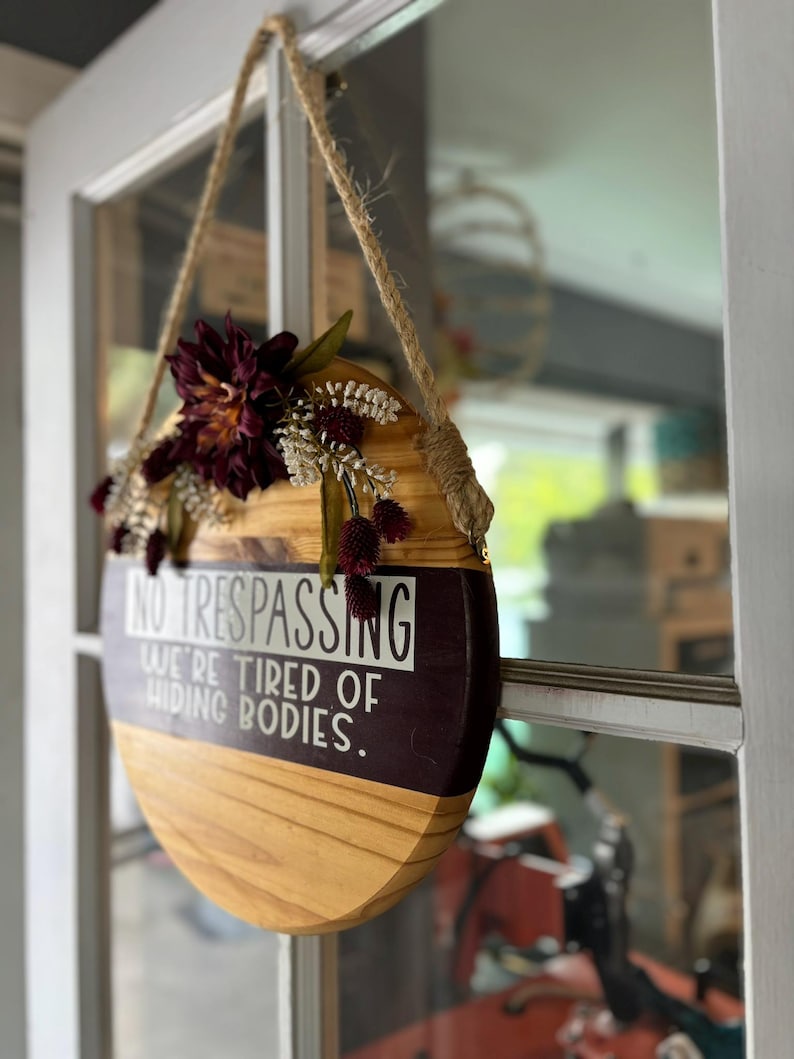 No Trespassing Front Door Sign, Funny Door Hanger, Farmhouse Decor ...
