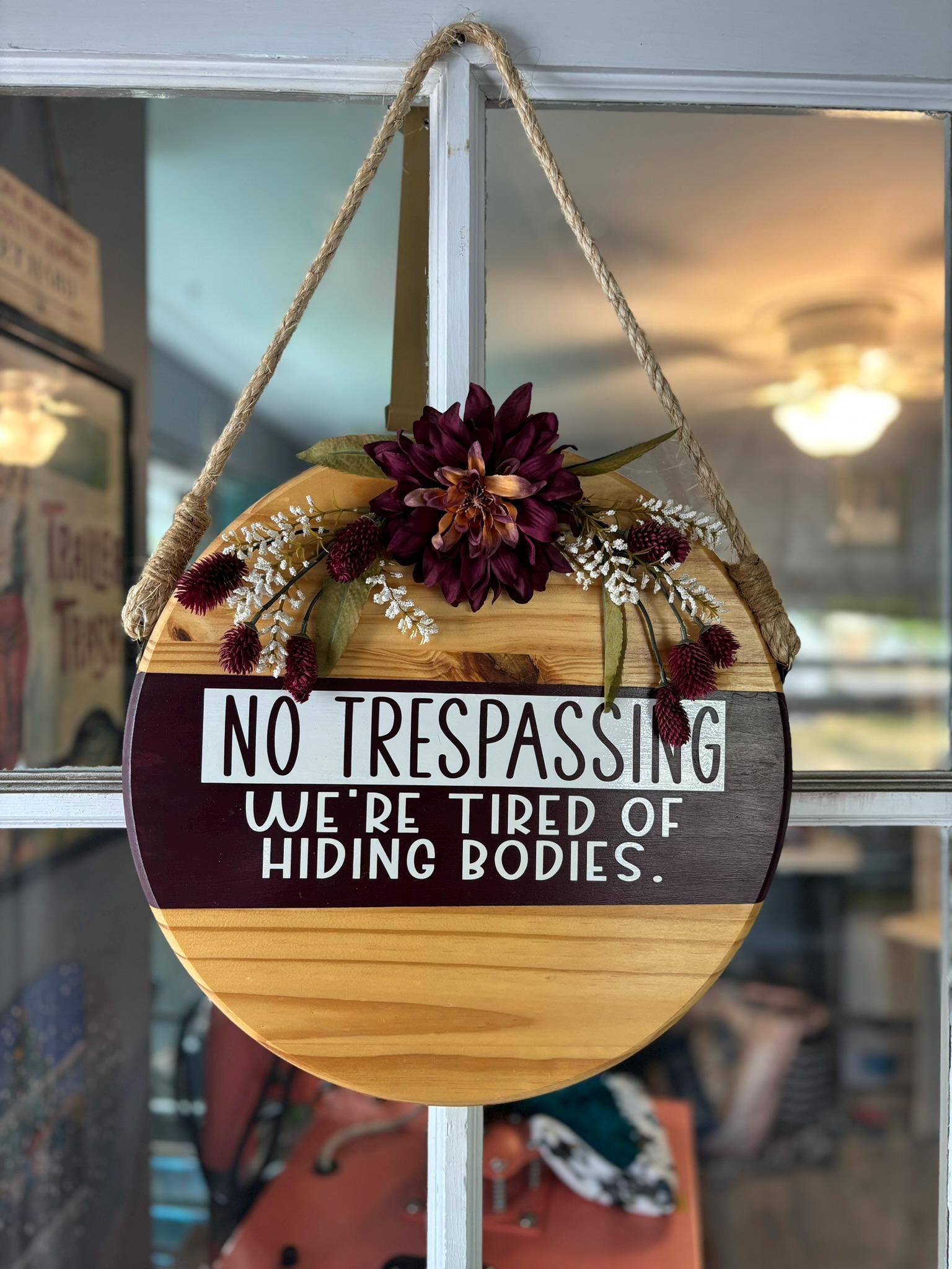 No Trespassing Front Door Sign, Funny Door Hanger, Farmhouse Decor ...