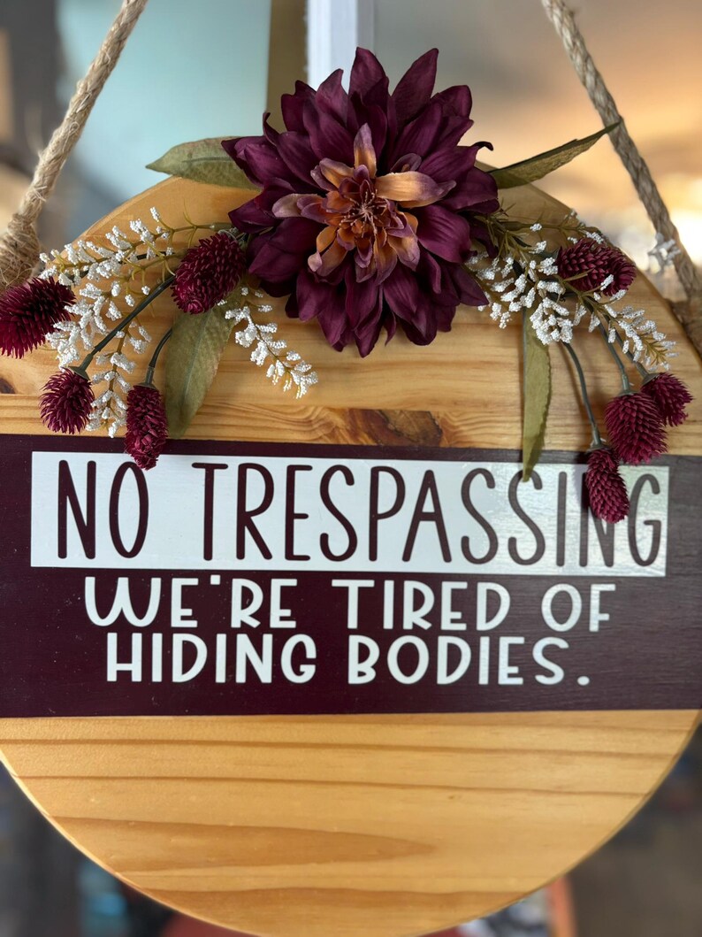 No Trespassing Front Door Sign, Funny Door Hanger, Farmhouse Decor ...