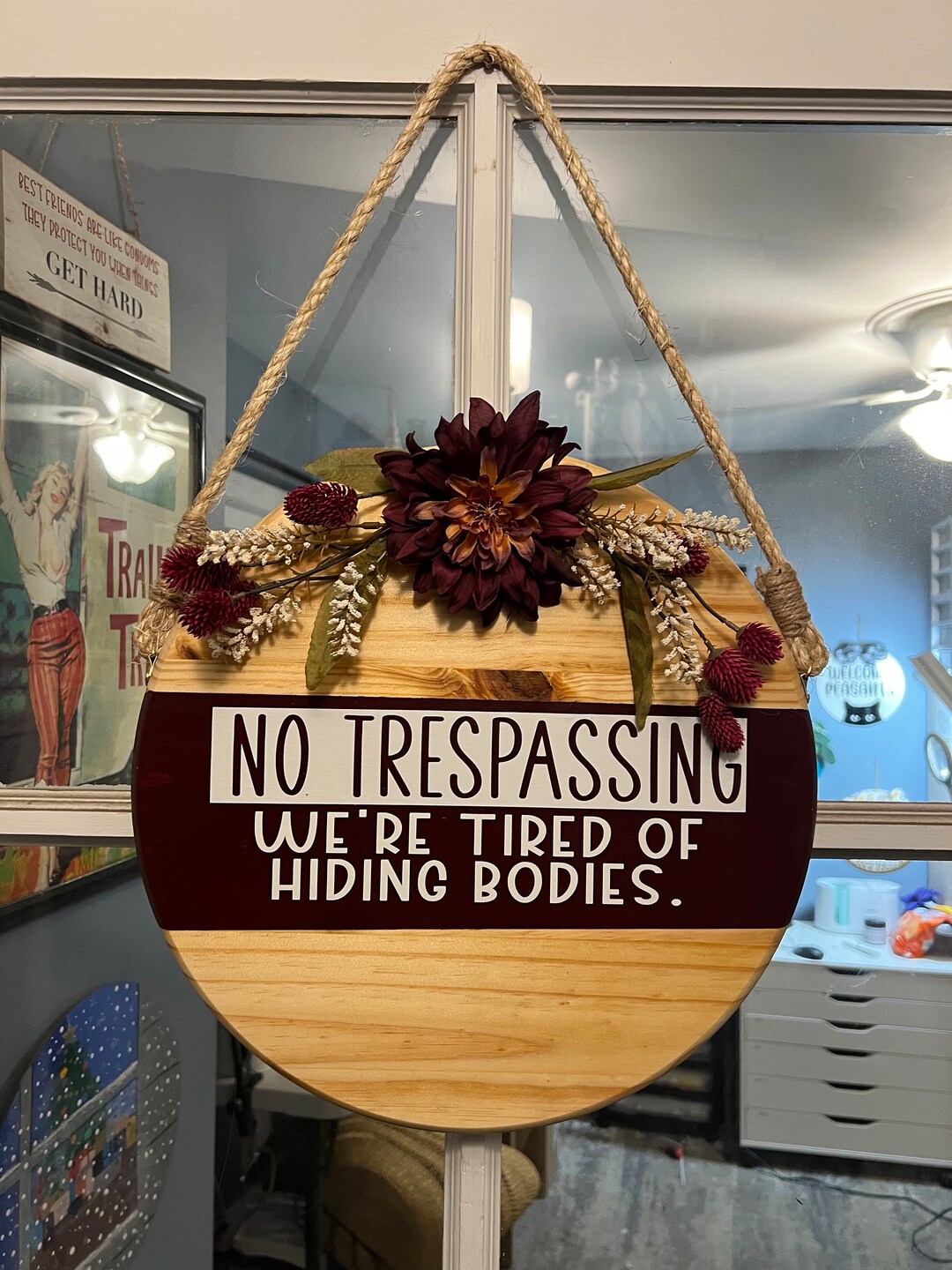 No Trespassing Front Door Sign, Funny Door Hanger, Farmhouse Decor ...