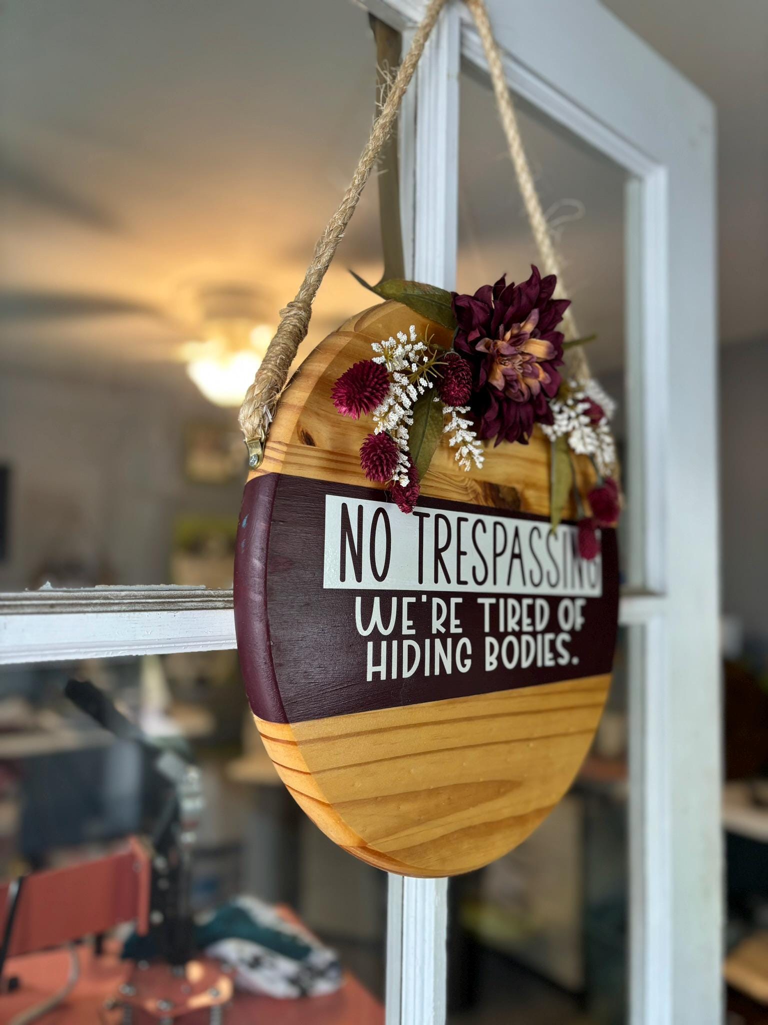 No Trespassing Front Door Sign, Funny Door Hanger, Farmhouse Decor ...