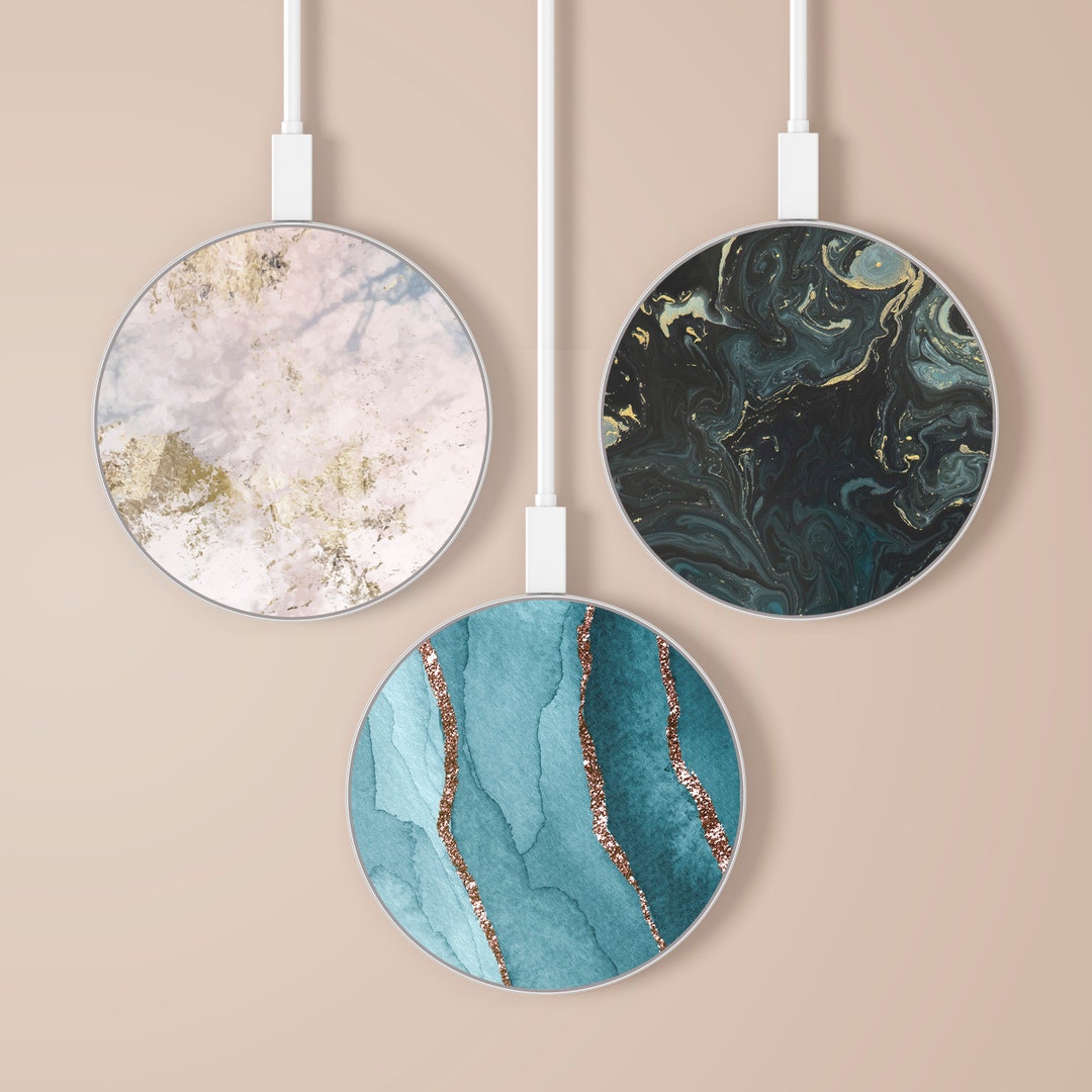 Marble Print Wireless Charger Charging Station for for iPhone 13, 12 ...