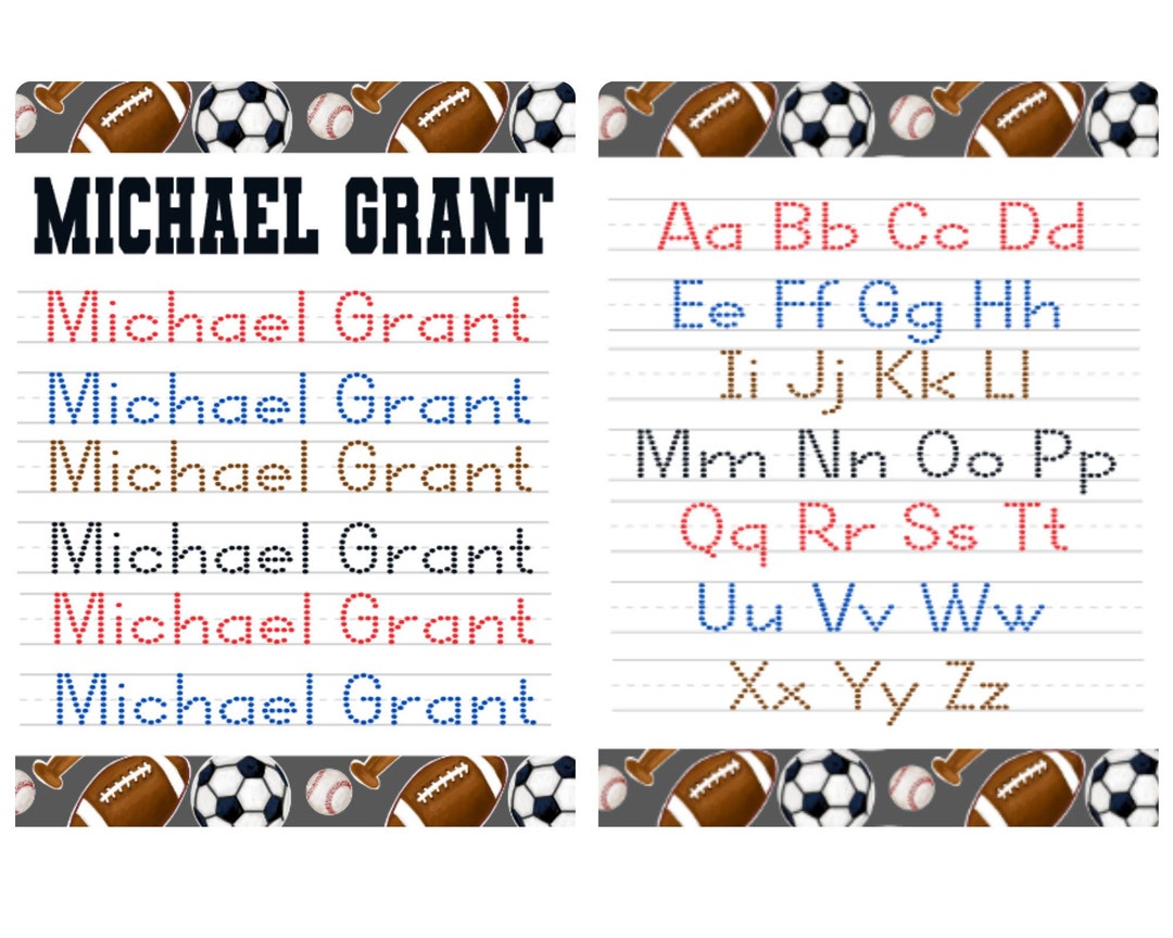 Sports Themed Personalized Tracing Board, Dry Erase Board, Name Writing ...