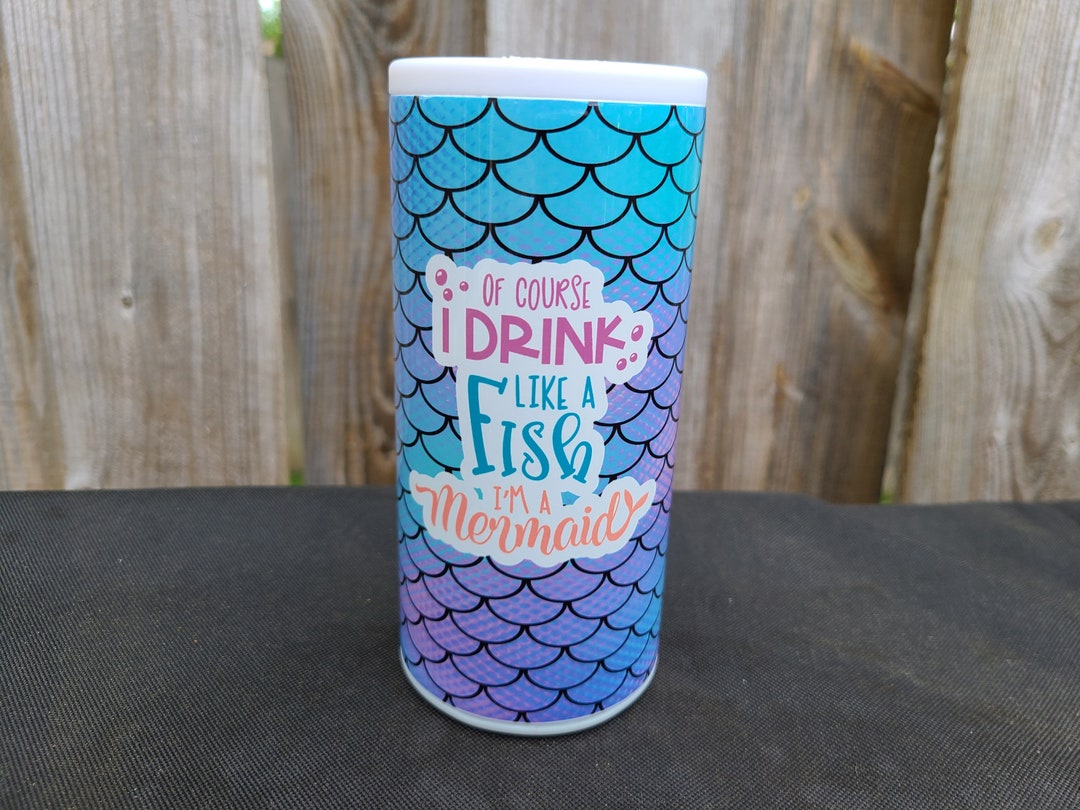 Teal and Purple Mermaid Skinny Can Cooler, Slim Can Holder, Seltzer ...