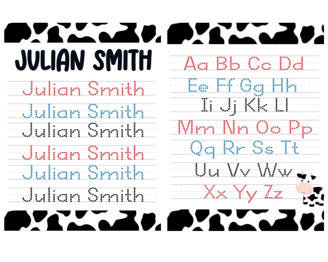 Cow Print Personalized Tracing Board, Dry Erase Board, Name Writing ...